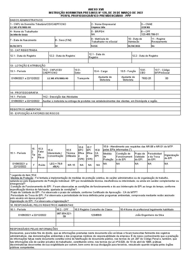 PPP Exemplo - Formulário 2022 | PDF | Direito Comum | Princípios éticos