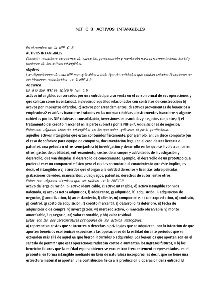 8 Cuestionario Nif C 8 Activos Intangibles | PDF | Activo intangible | Costo