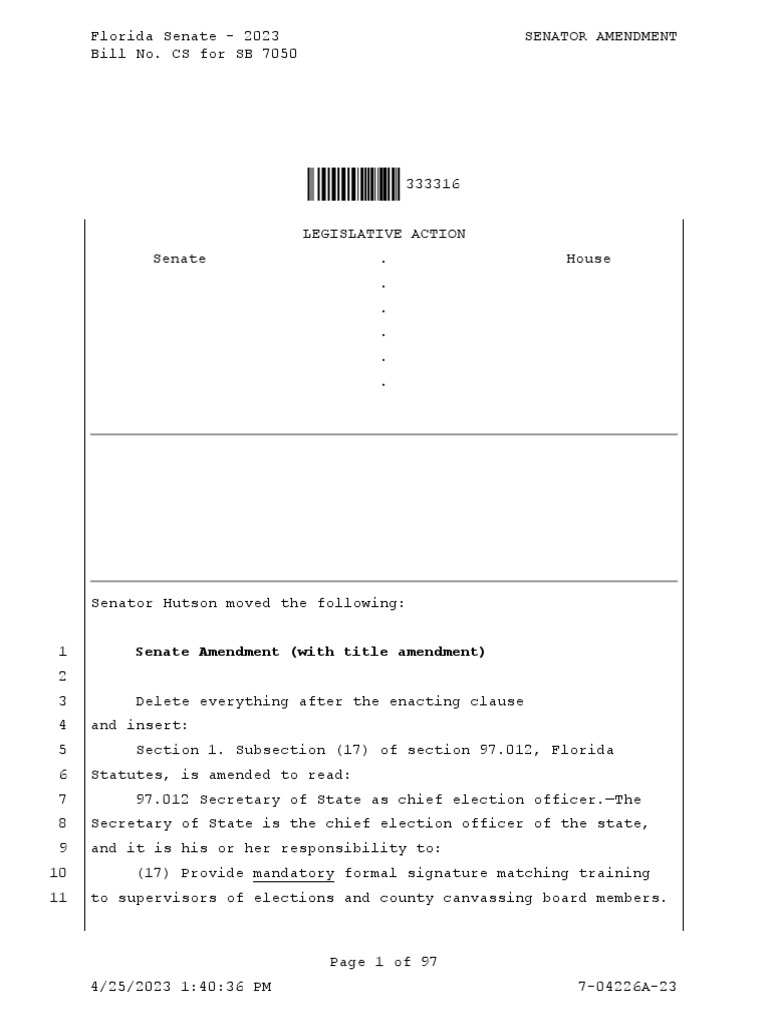 Florida Sen. Travis Hutson's Amendment To His Bill | PDF
