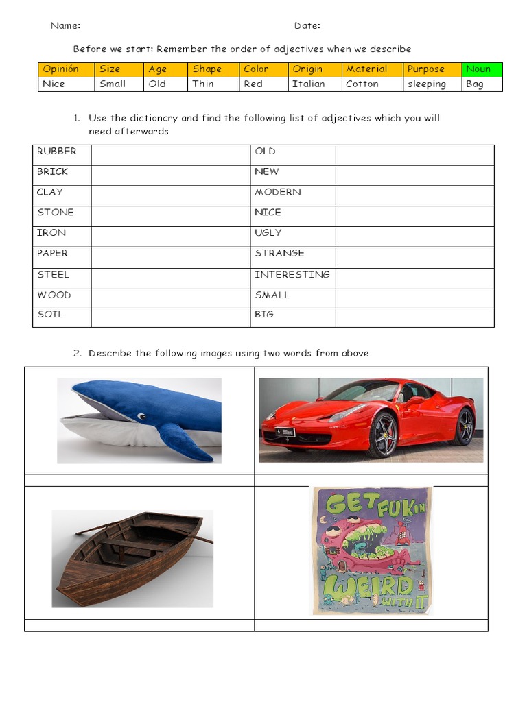 Describing Objects Test | PDF