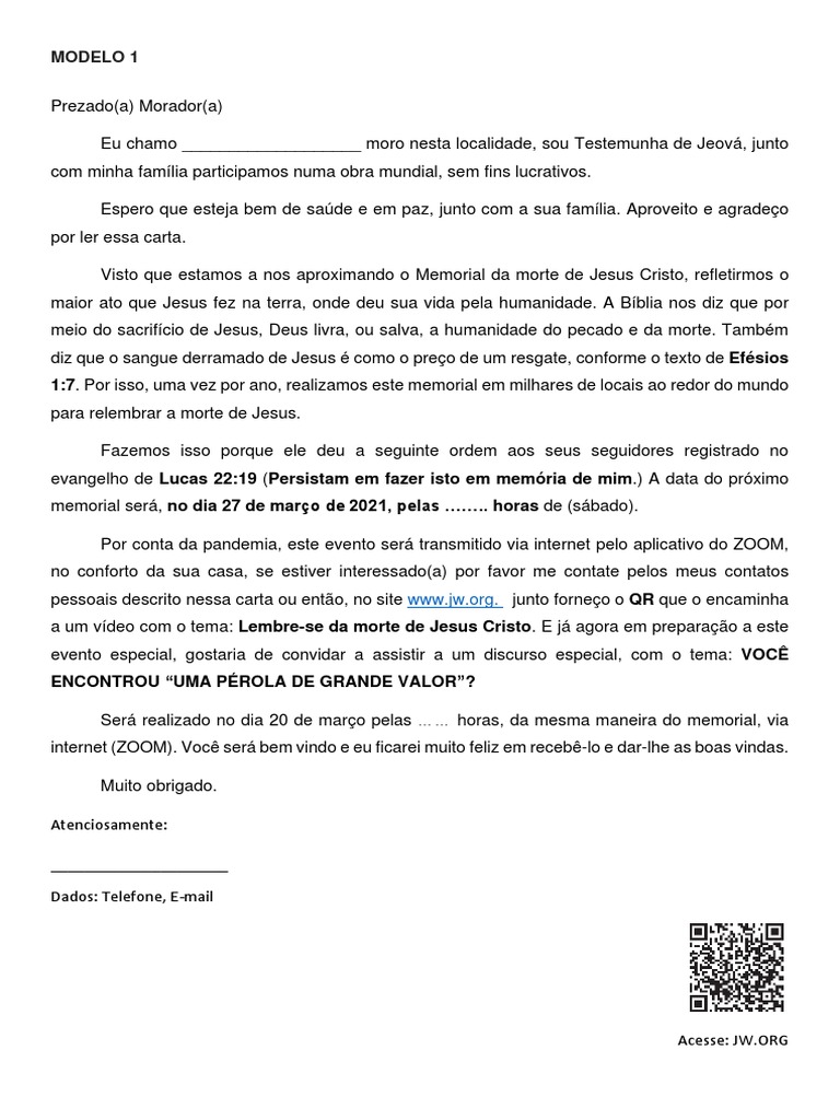 Convite para comemorar a morte de Jesus Cristo no Memorial | PDF ...