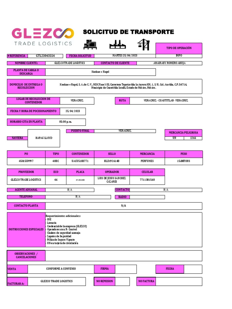 Solicitud de Transporte | PDF