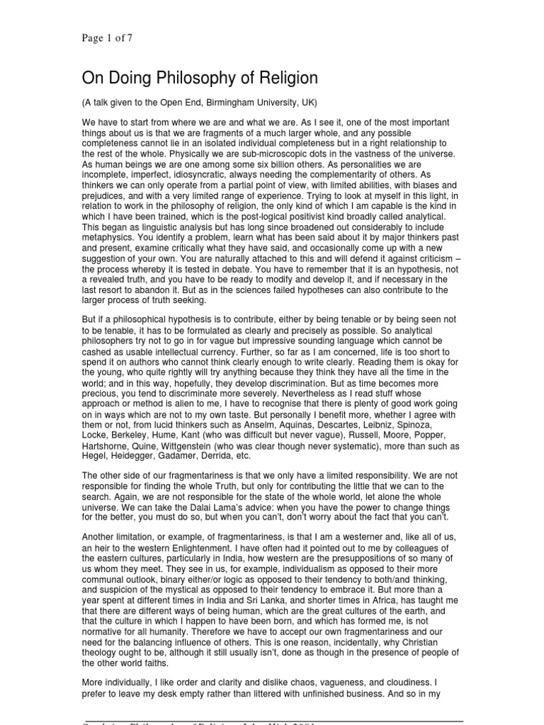 John Hick On Doing Philosophy | PDF | Absolute (Philosophy) | Reality