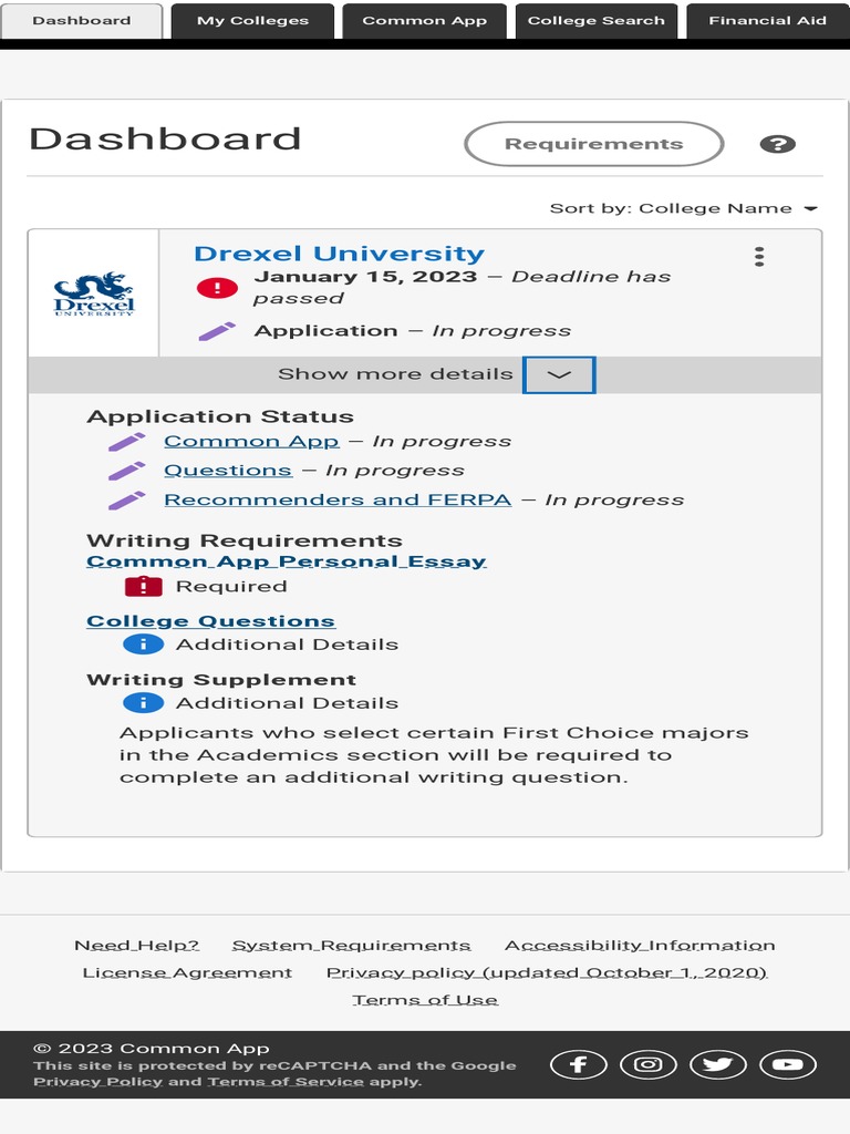 Dashboard Common App | PDF