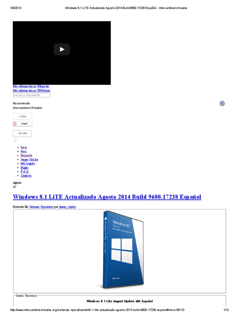 Windows 8.1 Lite Actualizado Agosto 2014 Build 9600.17238 Español | PDF ...