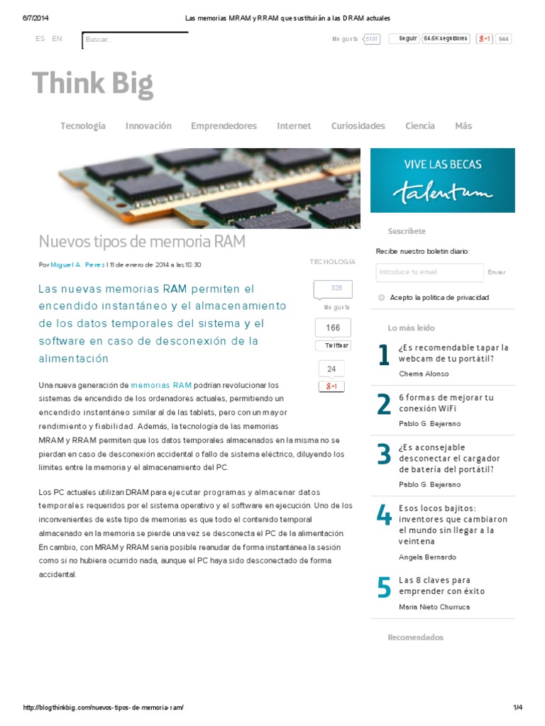 Las Memorias MRAM y RRAM Que Sustituirán a Las DRAM Actuales | PDF ...