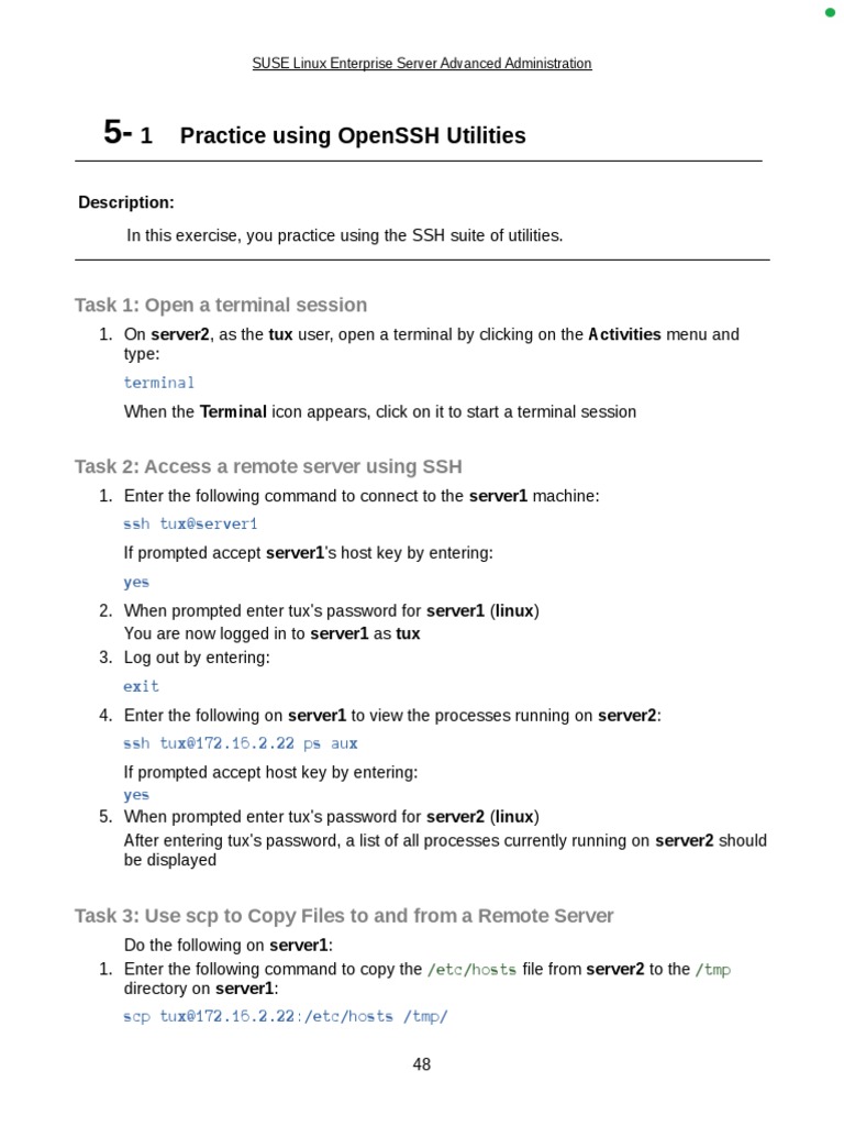 SLE201v15 Lab Exercise 5.1 | PDF | Secure Shell | Internet Standards
