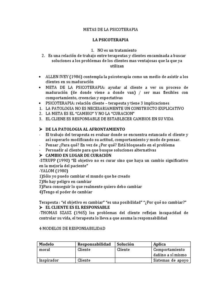 Metas de La Psicoterapia | PDF | Autoeficacia | Pensamiento