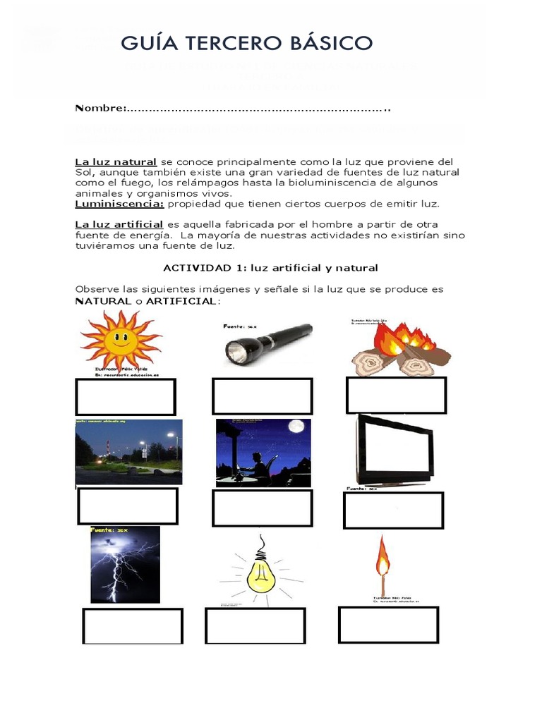 3º La Luz Fuentes Naturales y Artificiales 2 | PDF