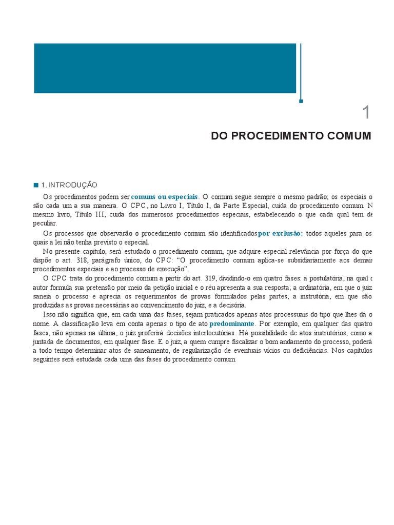 Procedimento comum: fase postulatória e requisitos da petição inicial | PDF
