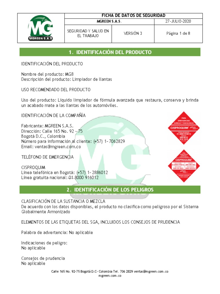 FDS Llantyl - MG8 | Descargar gratis PDF | Toxicidad | Residuos