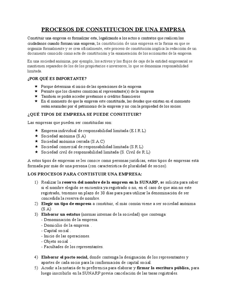 Procesos de La Constitucion de Una Empresa | PDF | Sociedad de responsabilidad limitada ...