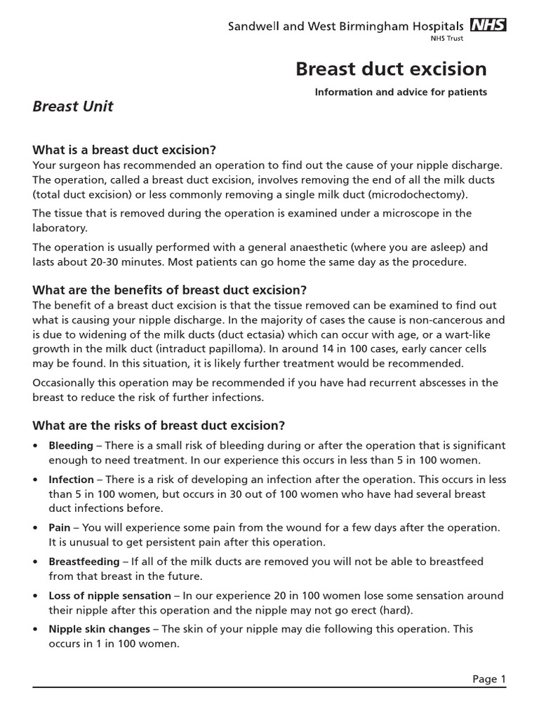 Breast Duct Excision ML38861 | PDF | Surgery | Breast Cancer