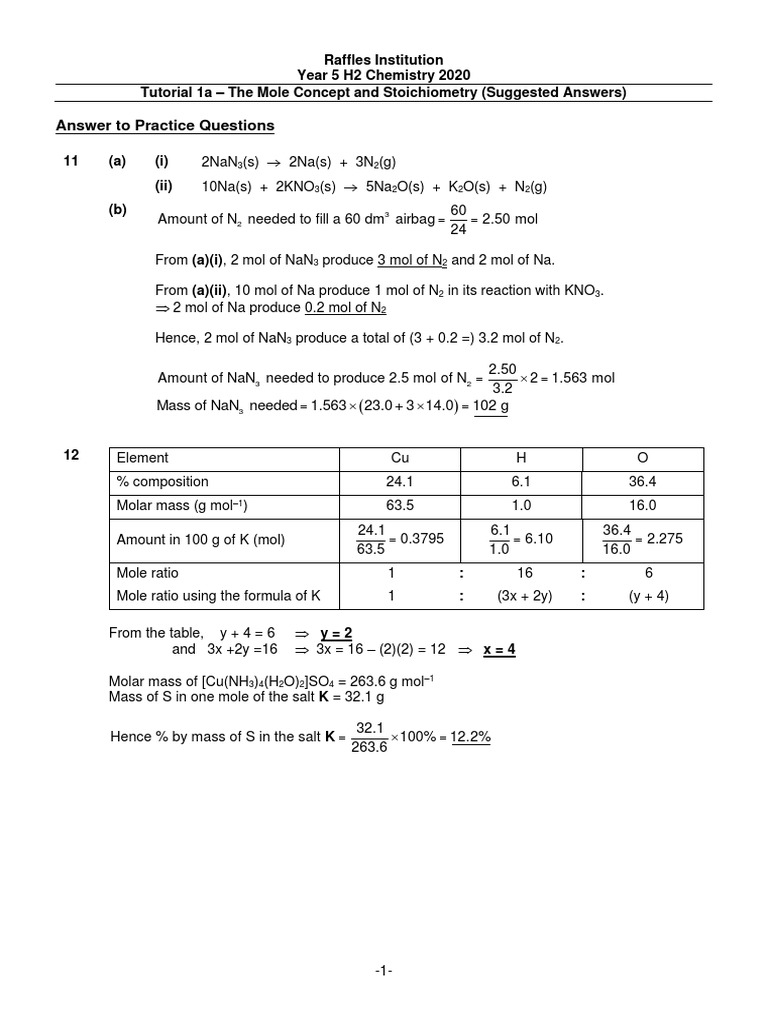 01a Mole Concept Tutorial (Practice QN - Ans Key) | PDF | Mole (Unit ...