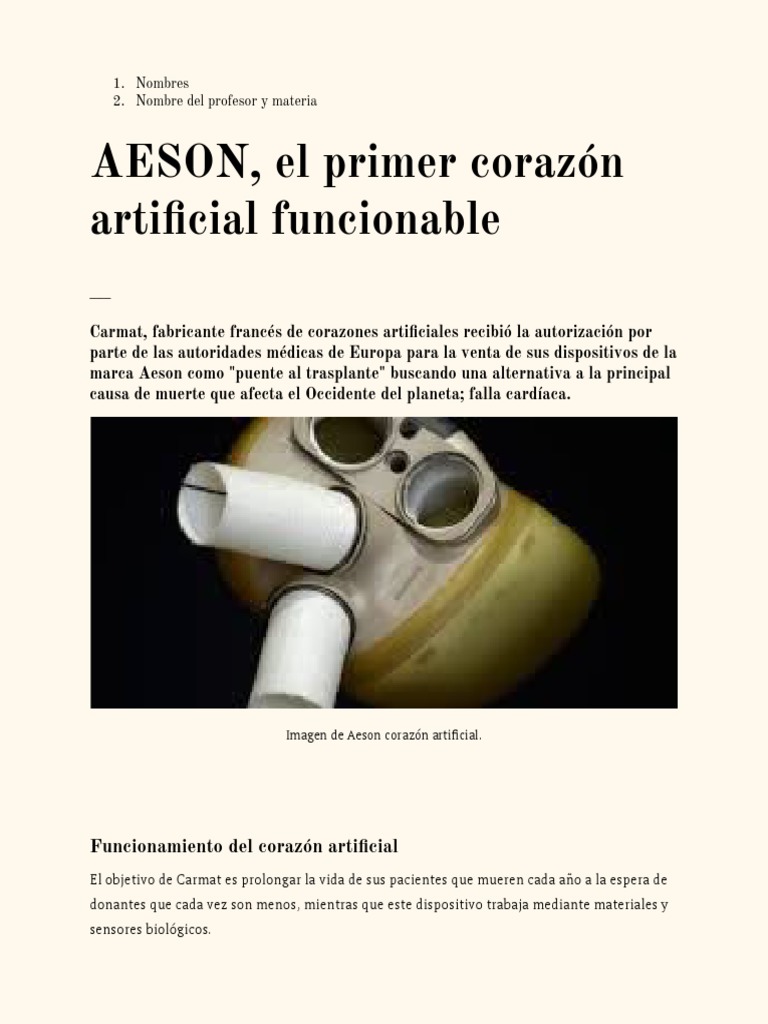 Aeson: Primer Corazón Biónico Funcional | PDF | Corazón | Artería