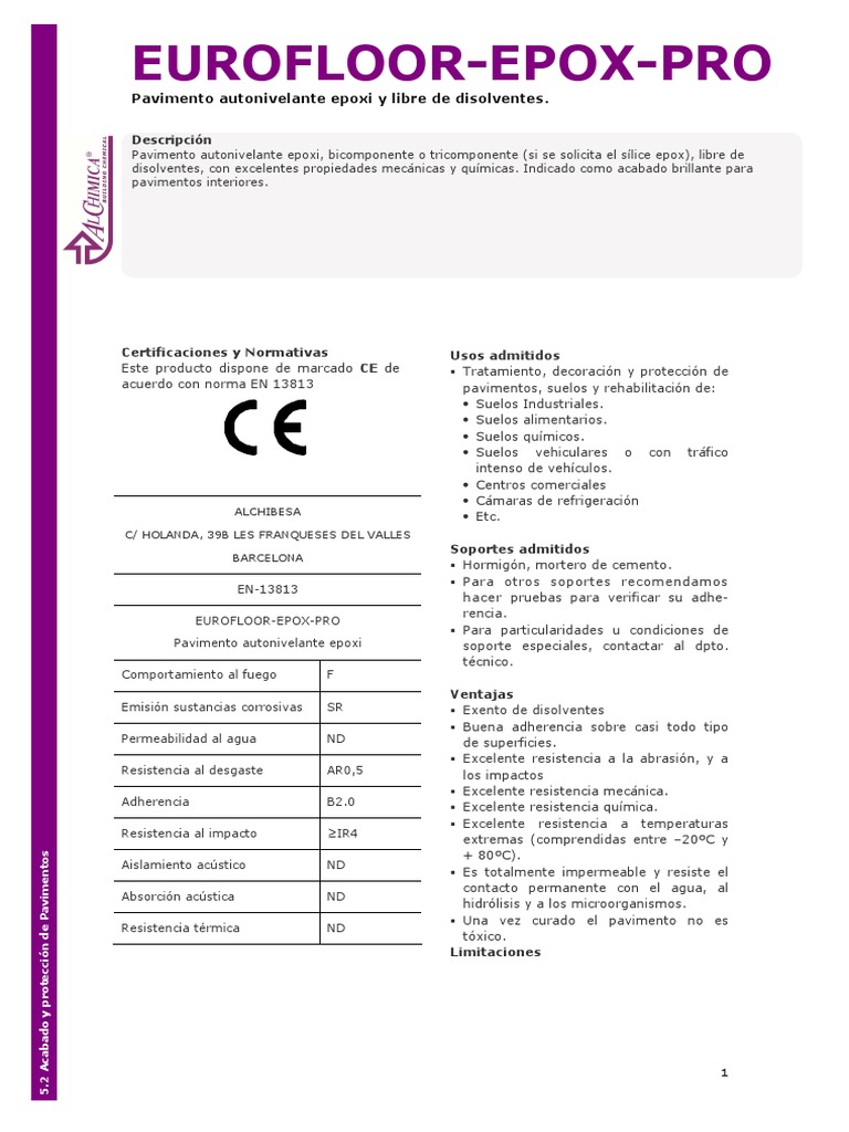 Eurofloor Epox Pro | PDF | Hormigón | Química