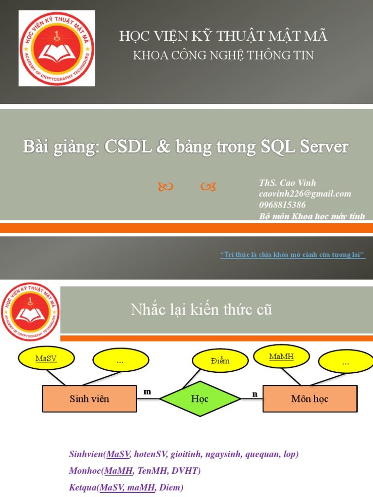 2- Tạo CSDL, tạo bảng | PDF