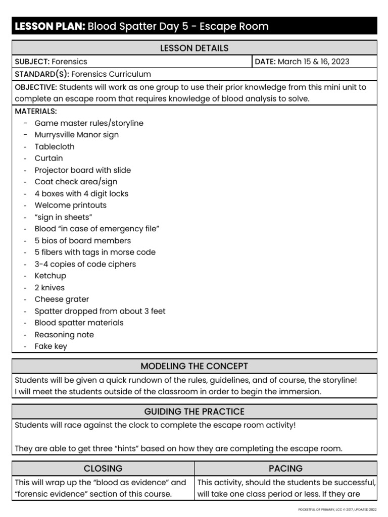 Blood Spatter Escape Room | PDF | Cognition | Learning