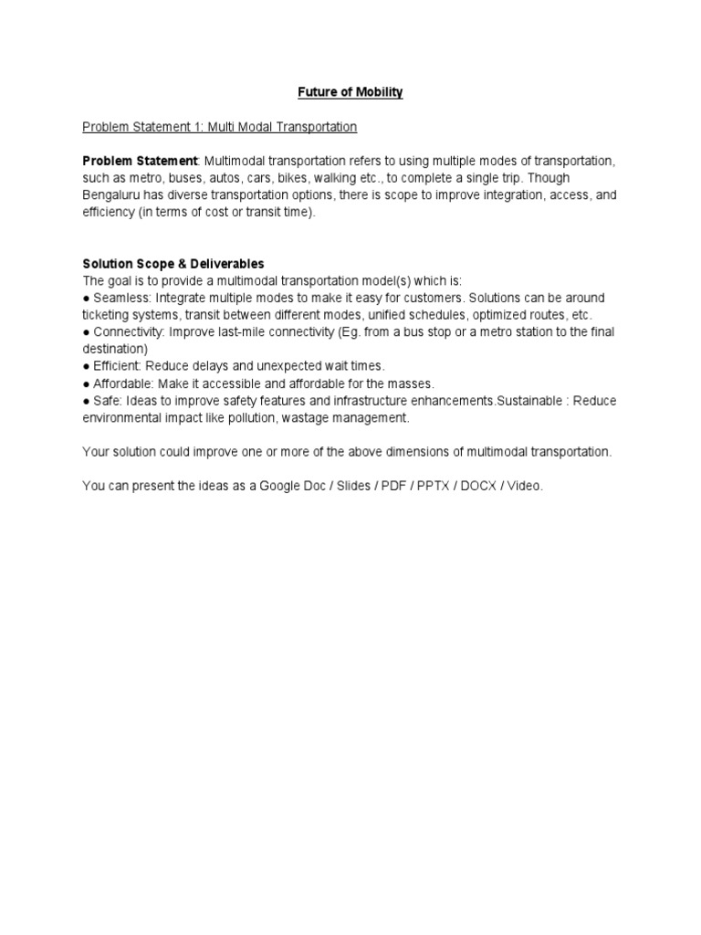 Future Of Mobility Problem Statement 1 Pdf