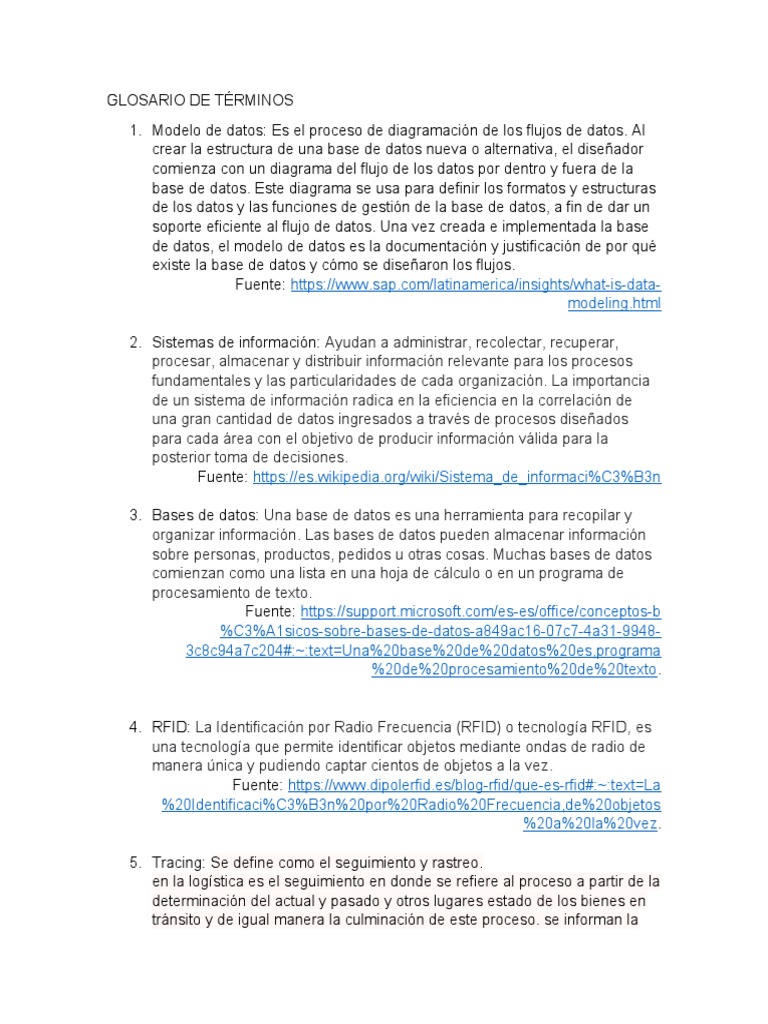 Glosario de Términos | PDF | Bases de datos | Logística