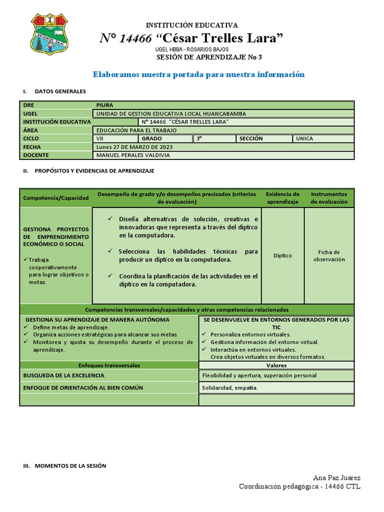 Sesión 1 (Tercer Grado) - Ept | Descargar gratis PDF | Evaluación | Aprendizaje