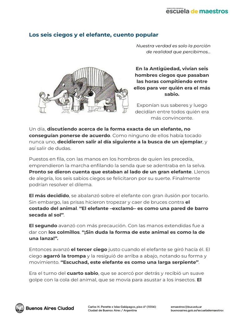 Los seis ciegos y el elefante: cuento | PDF