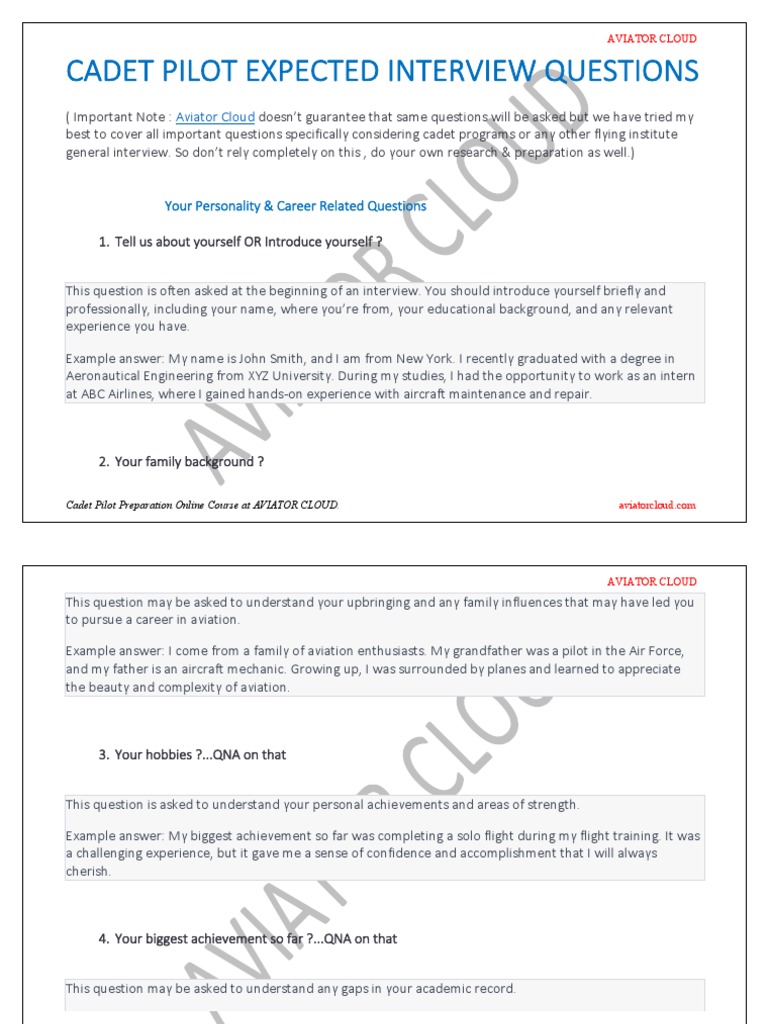 Cadet Pilot Interview Preparation Guide | PDF | Jet Engine | Navigation