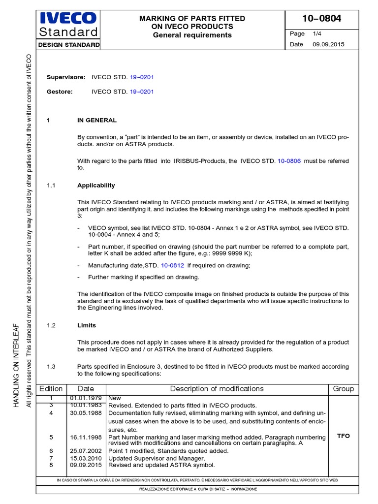 S T A N D A R D: Marking of Parts Fitted On Iveco Products General ...