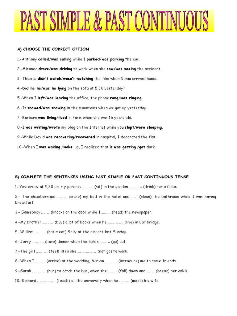 Past Simple vs. Past Continuous Exercises | PDF