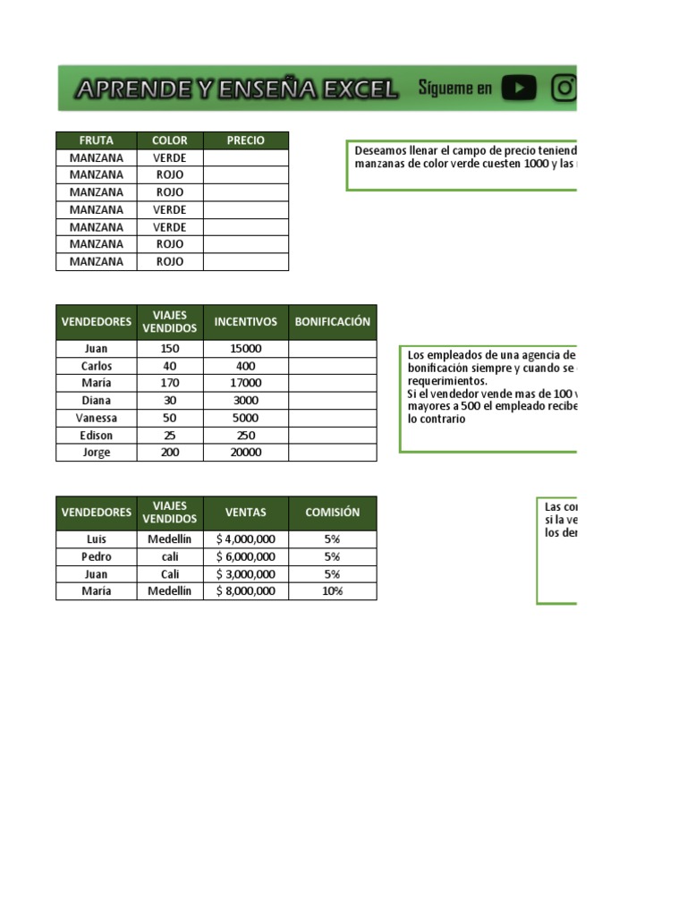 Ejercicio de funcion SI anidada con (Y-O) | PDF