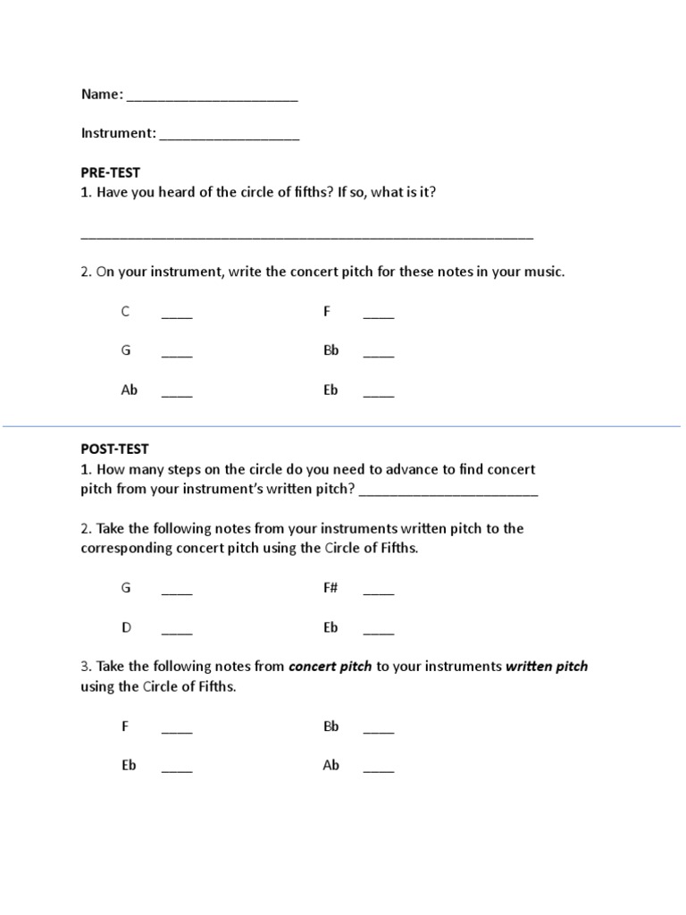 Concert Pitch Pre-Post Test | PDF
