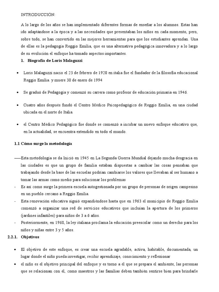 Reggio Emilia | PDF | Aprendizaje | Enseñando
