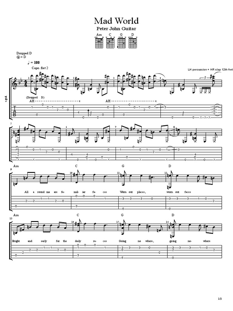 Mad World (Peter John Arrangement) Tabs + Notes | PDF | Guitar Family ...