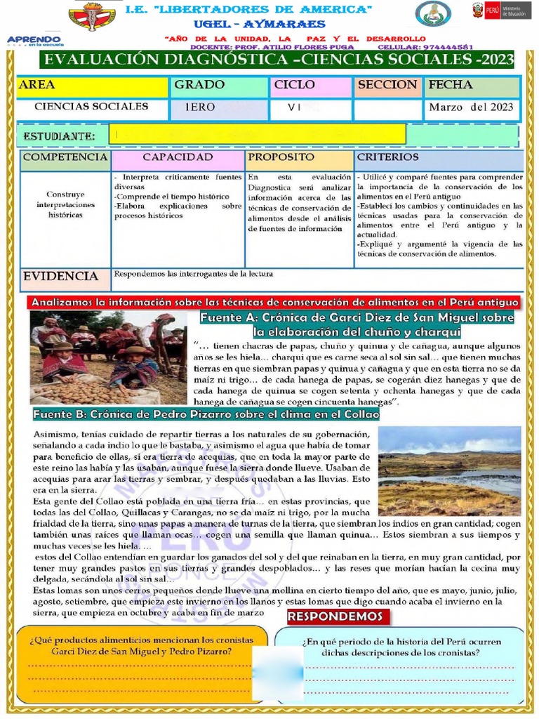 Evaluacion Diagnostica - 1ero y 2do Grado-Ciencias Sociales - 00001 | PDF