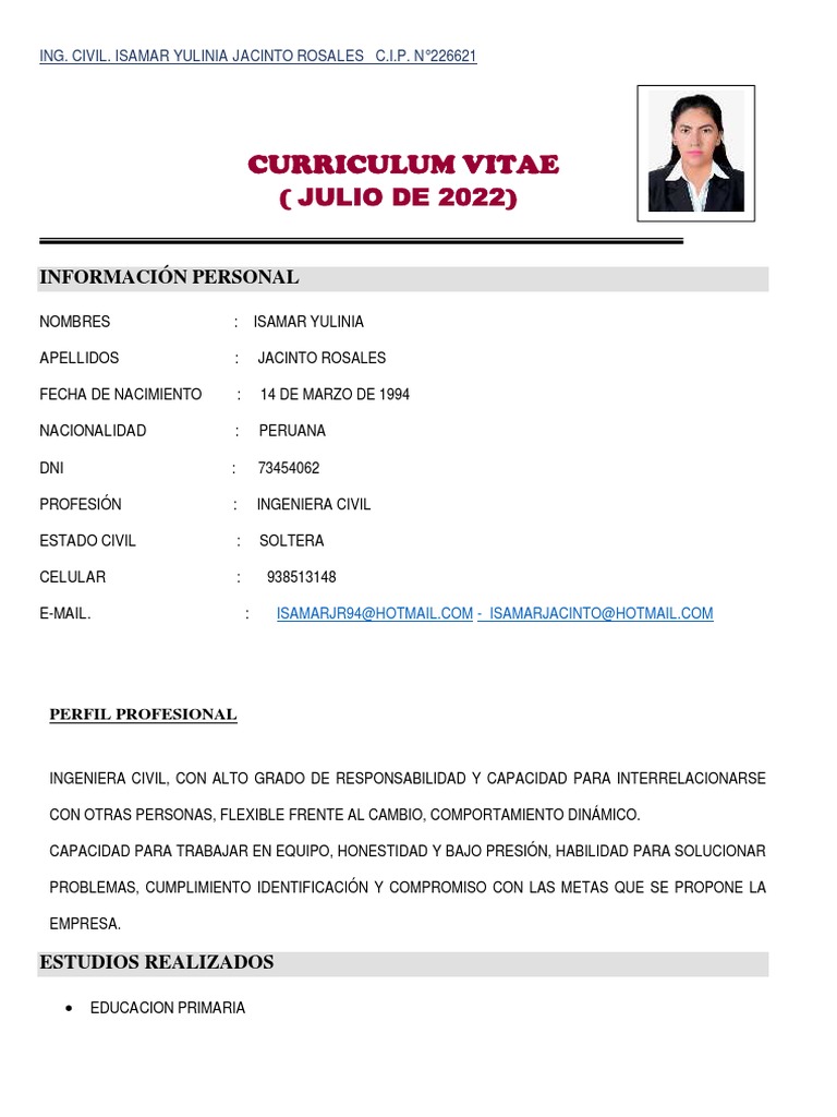 Curriculum Vitae: JULIO DE 2022) | PDF