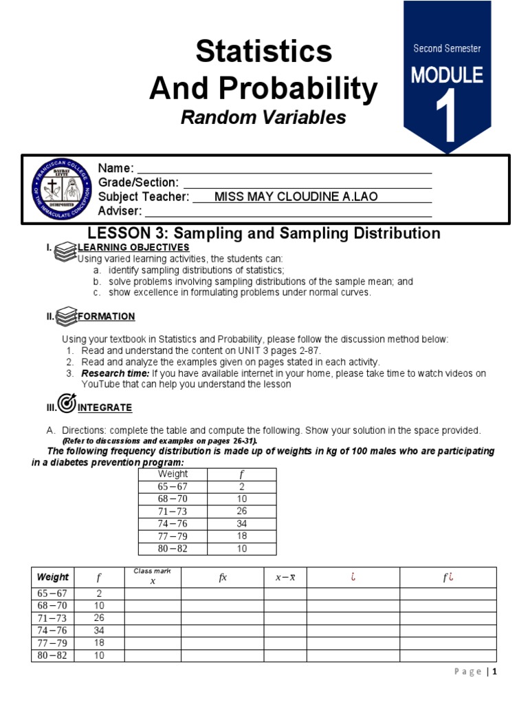 Statistics and Probability: Random Variables | PDF | Statistics | Scientific Method