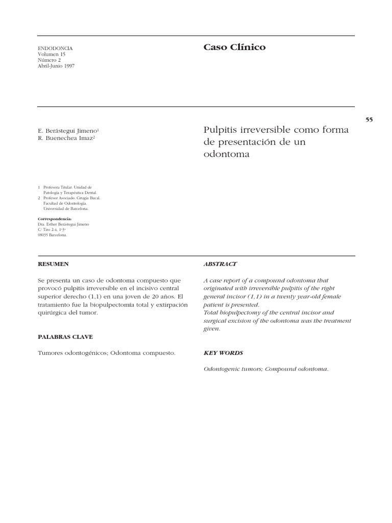 Pulpitis Irreversible Como Forma de Presentacion de Un Odontoma. | PDF ...