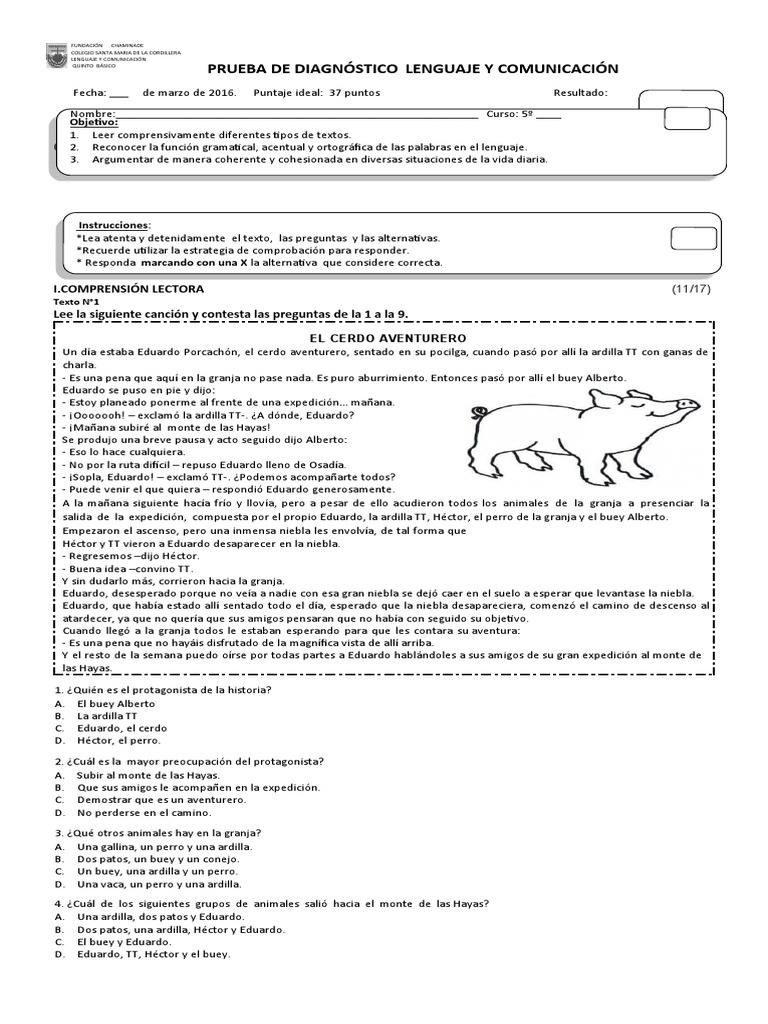 Prueba de Diagnóstico Quinto 2016 | PDF | Chile | Lingüística