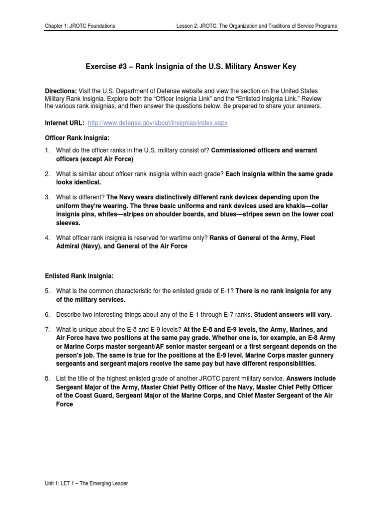 Exercise #3 - Rank Insignia of The U.S. Military Answer Key | PDF