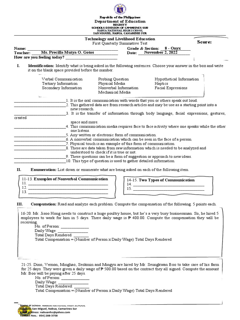Calculating Compensation for Employees: A Summative Test on ...