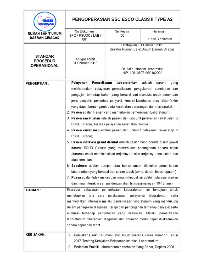 Pengoperasian BSC Esco Class Ii Type A2 | PDF