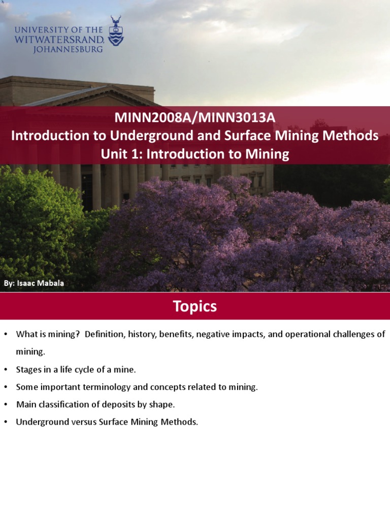 Presentation Unit 1 Introduction To Mining Methods | PDF | Mining ...
