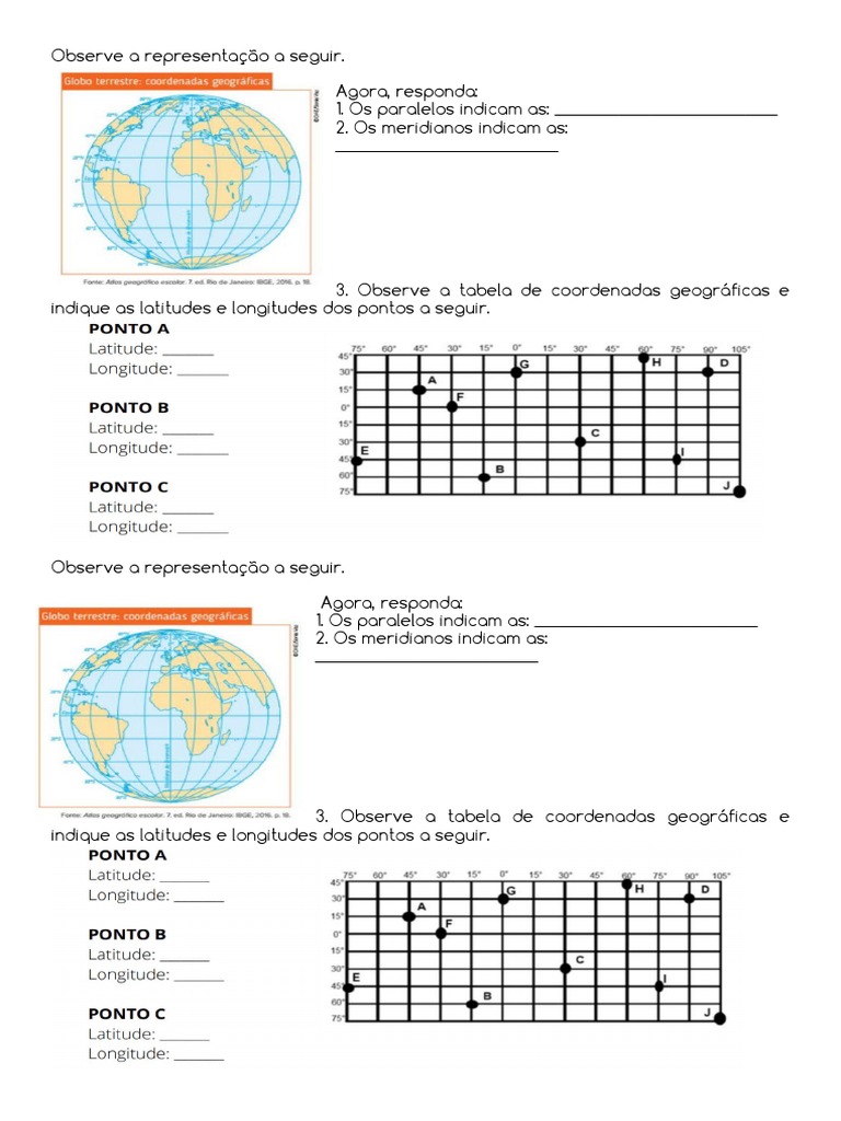 Atividade De Coordenadas Geograficas Pdf