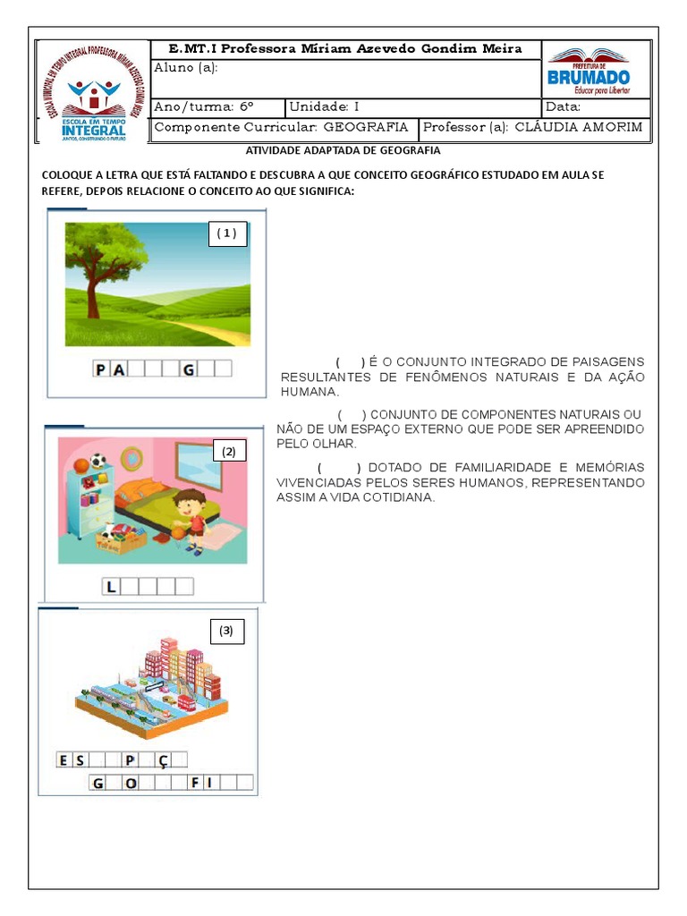 Atividade Adaptada Conceito Geografico 6 Ano | PDF Atividade Adaptada Conceito Geografico 6 Ano | PDF