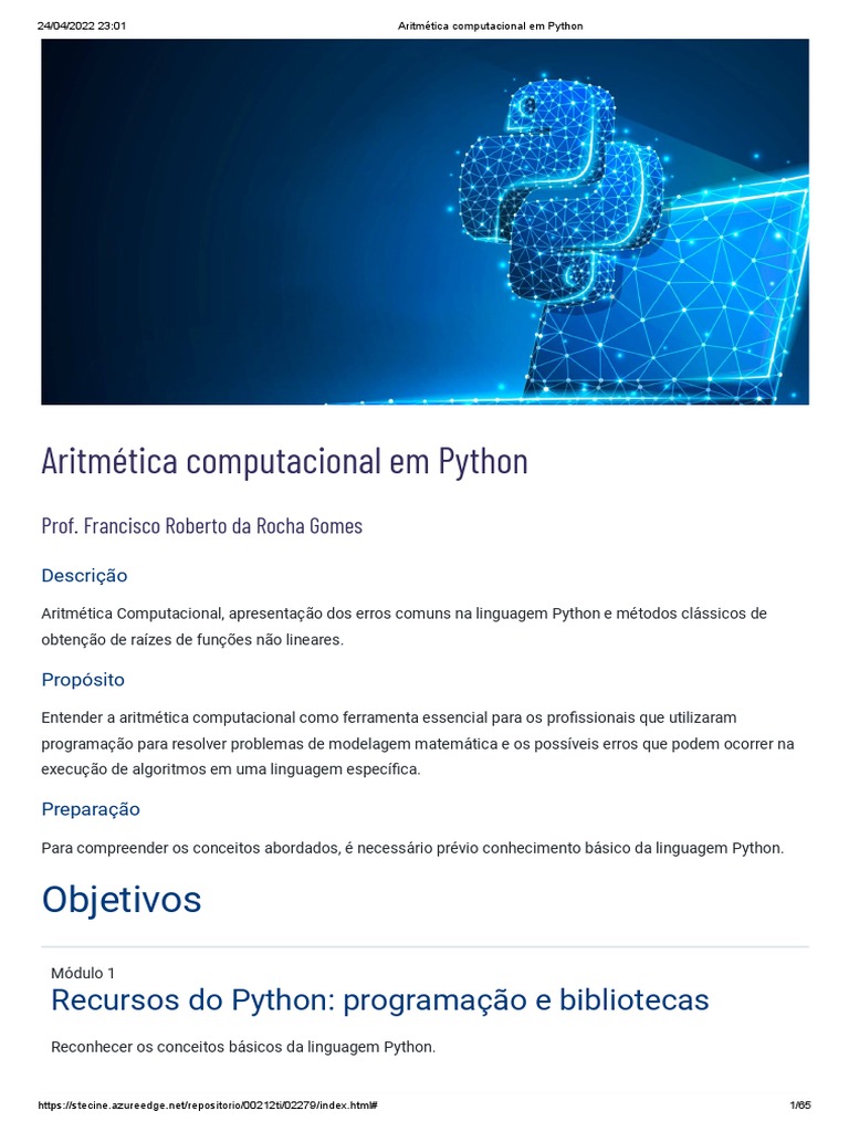 Aritmética Computacional em Python | PDF | Python (linguagem de ...