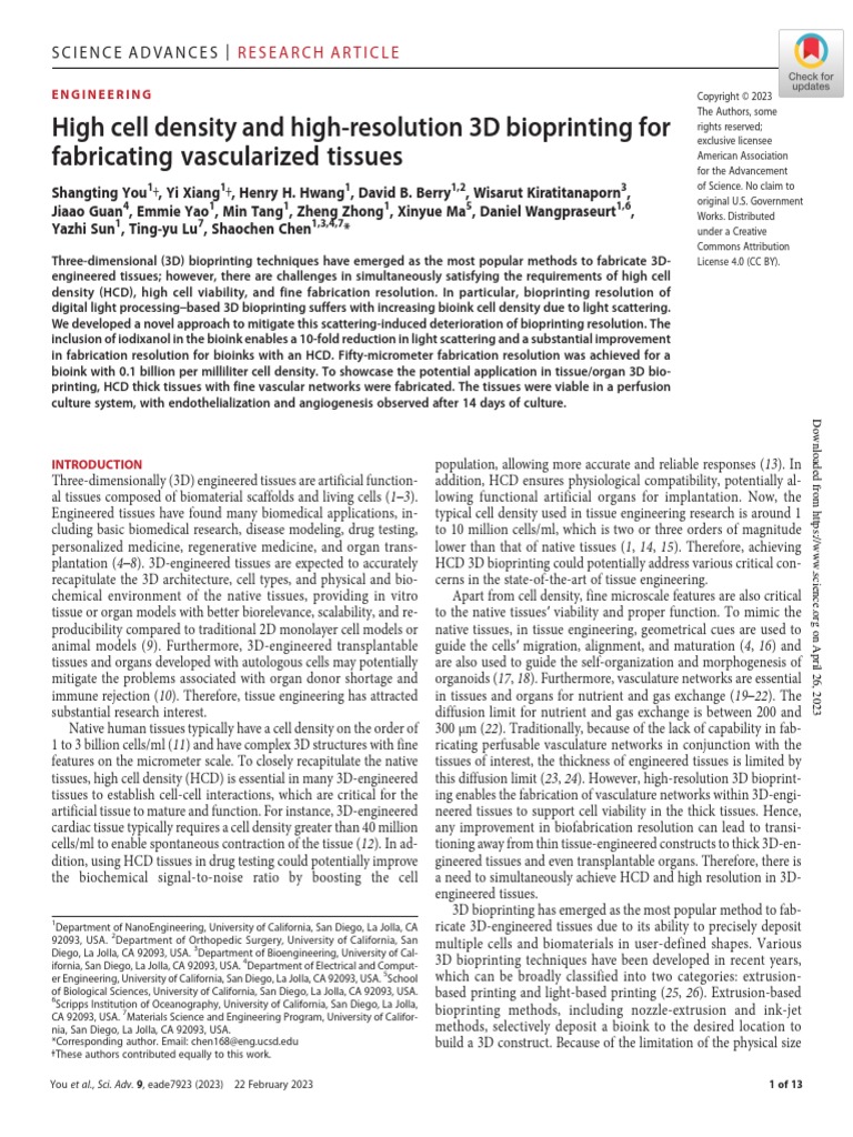 High Cell Density and High-Resolution 3D Bioprinting For Fabricating ...