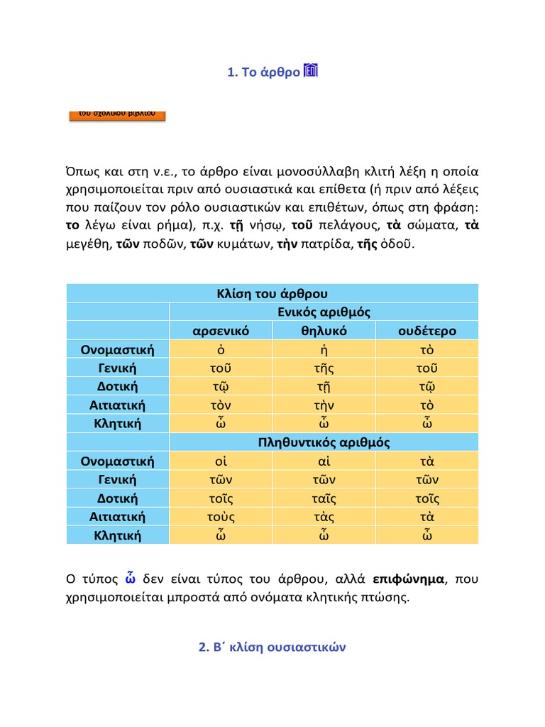 Β Κλιση Ουσιαστικων - Αδιδακτο μαθημα 2ο-2 | PDF