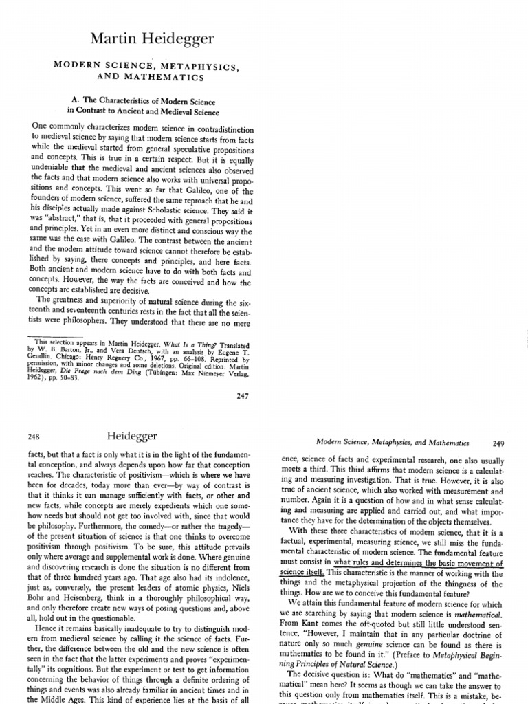 M Heidegger - Modern Science, Metaphysics and Mathematics | PDF