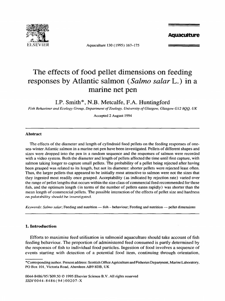 The Effects of Food Pellet Dimensions On Feeding Responses by Atltantic ...