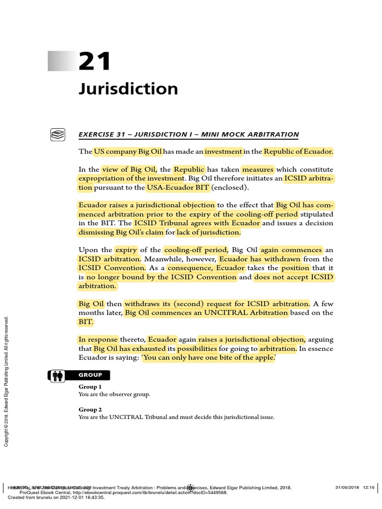 Jurisdiction: Exercise 31 - Jurisdiction I - Mini Mock Arbitration | PDF | Treaty | Arbitration